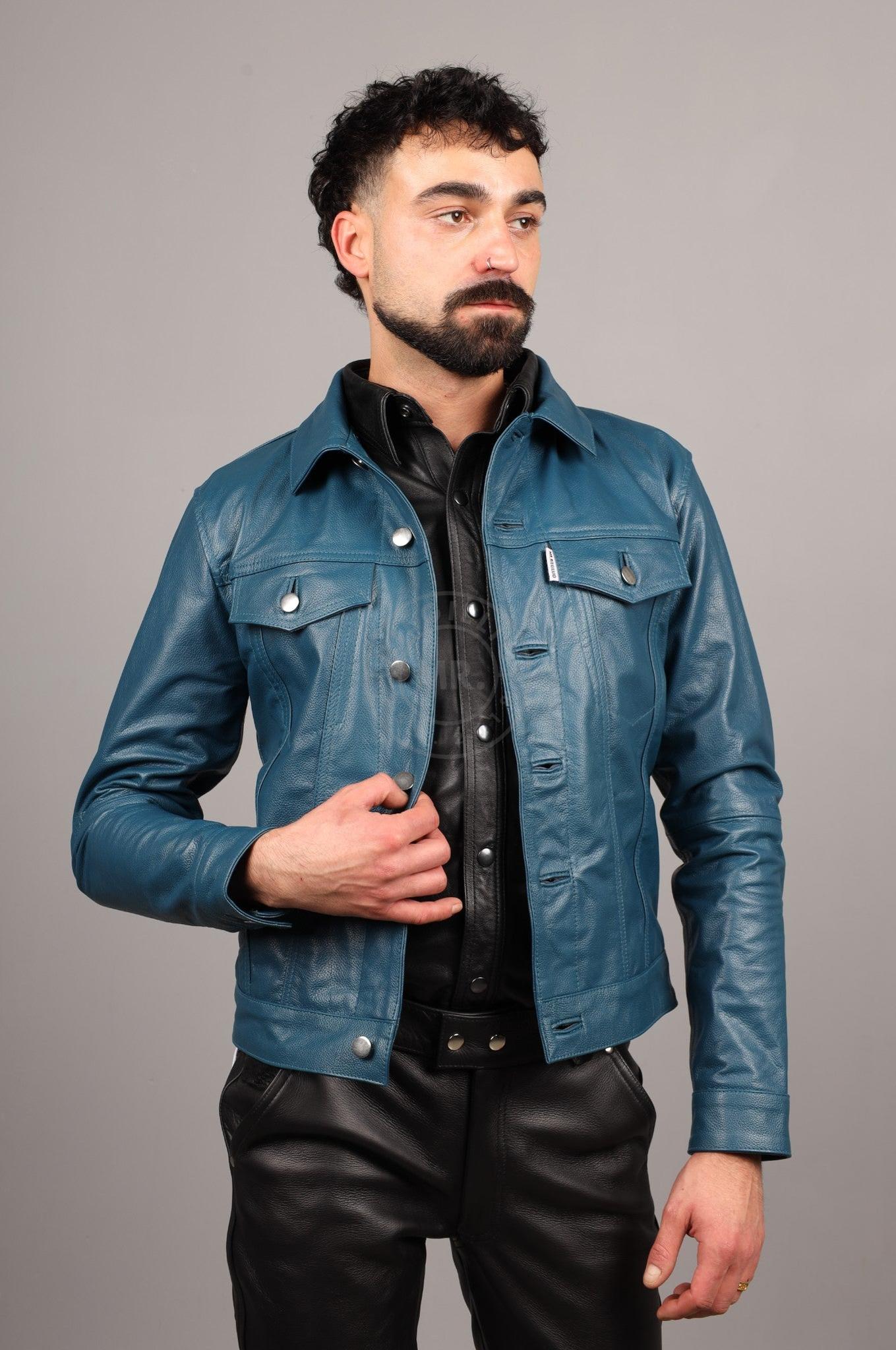 Leder-Truckerjacke - Jeansblau