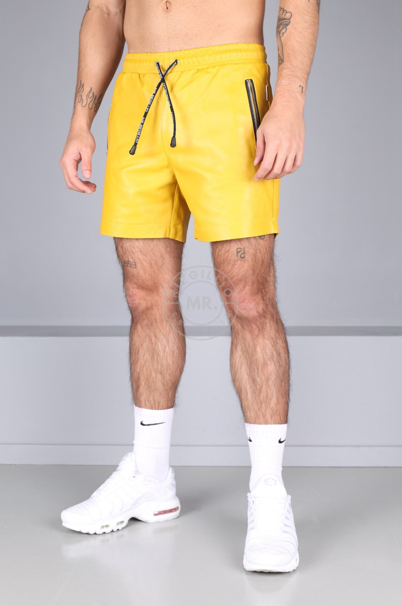 Yellow Leather Track Short by MR. Riegillio