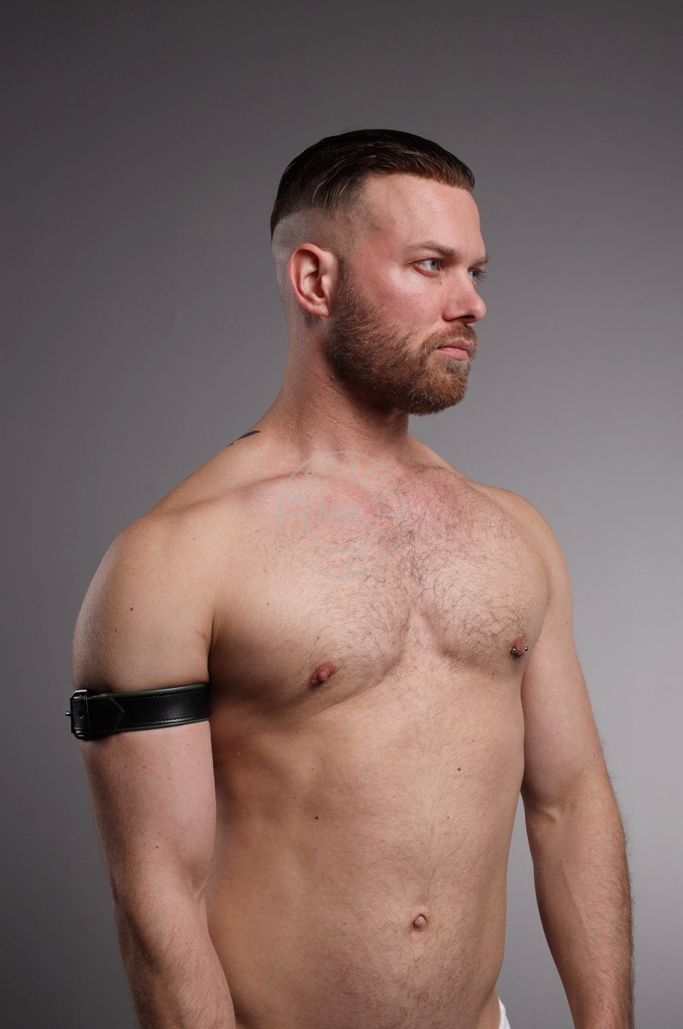 Black Leather Bicep Armband - Buckle - Army Green by MR. Riegillio